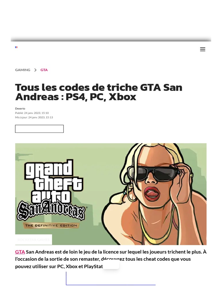 Codes de triche GTA San Andreas | PDF | Développement de jeux vidéo ...