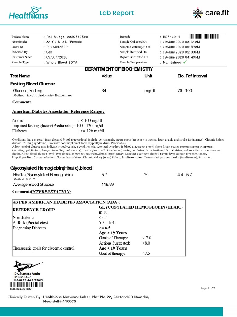 Fasting Blood Glucose | PDF | Thyroid Stimulating Hormone | Glycated ...