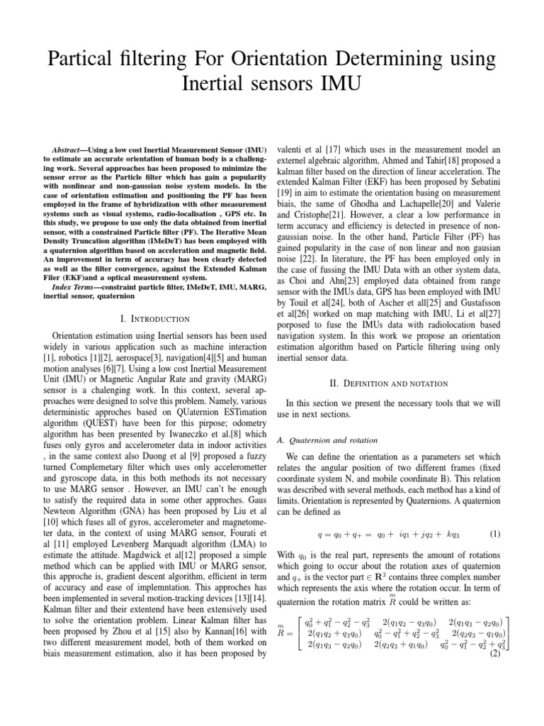 Partical Filtering For Orientation Determining Using Inertial Sensors IMU | Download Free PDF ...
