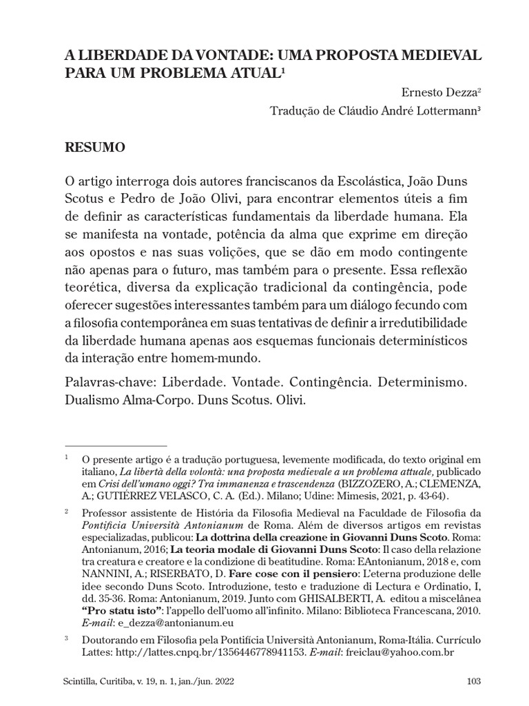 A Liberdade Da Vontade Uma Proposta Medieval | PDF | Liberdade ...