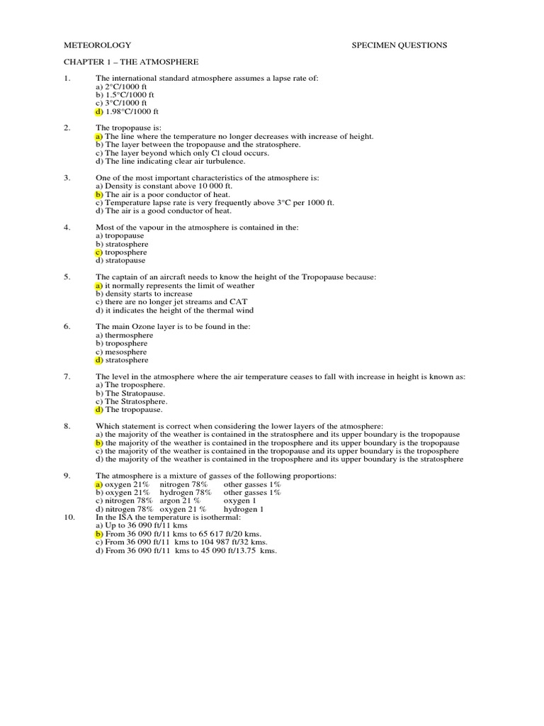 9 - ATPL Questions Meteorology | PDF | Atmosphere Of Earth | Troposphere