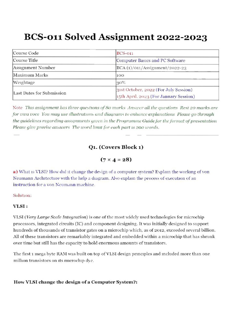 BCS-o11 Solved Assignment 2022-2023: Q1. (Covers Block 1) | PDF | Computer Data Storage | Random ...