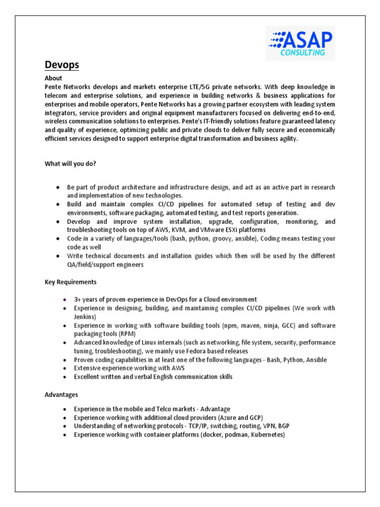 JD - DevOps R&D | PDF | Computer Network | Cloud Computing