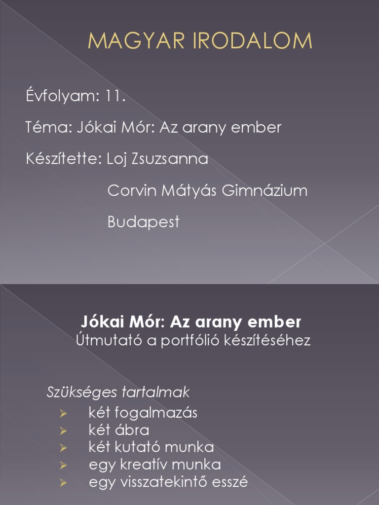 11 Evf Az Arany Ember Magyar Irodalom | PDF