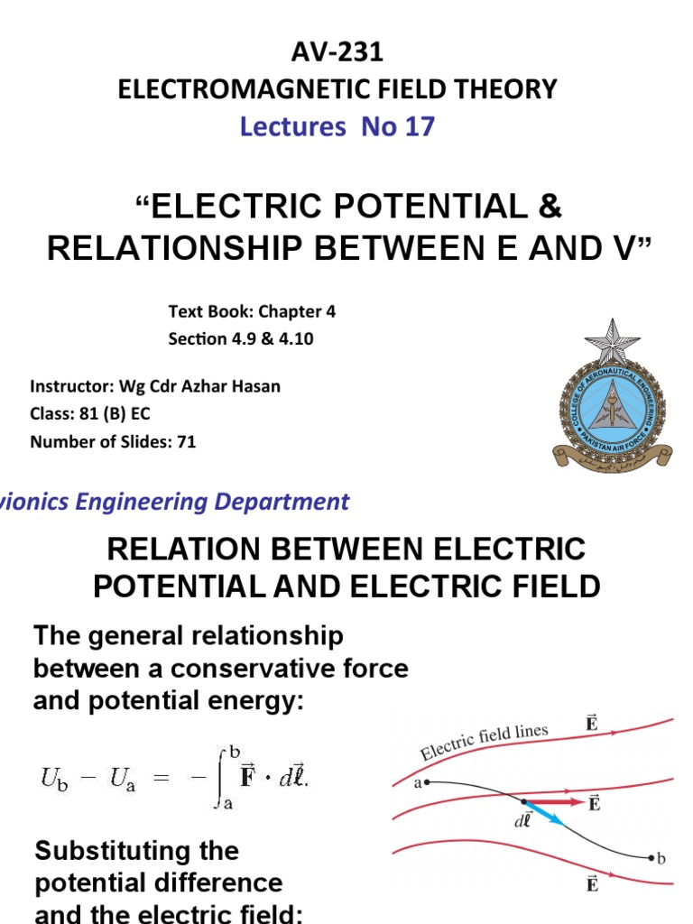 AV-231 - ELECTRIC POTENTIAL & RELATIONSHIP BETWEEN E AND V - Lecture ...
