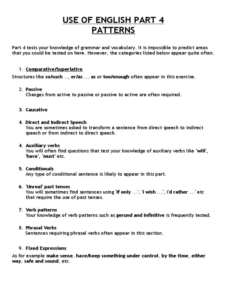 FCE USE OF ENGLISH PART 4 - Tips - Patterns | PDF