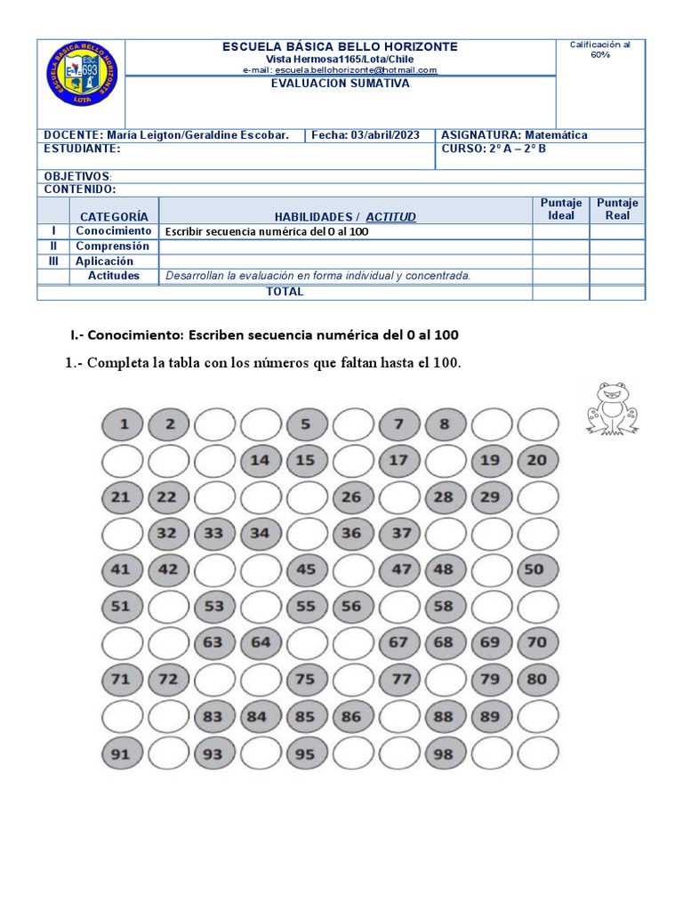 Prueba numeracion 2° A - B | PDF