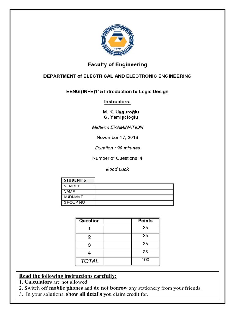 EENG (INFE) 115 F16-17 Midterm Exam - Solutions | PDF | Theory Of Computation | Logic