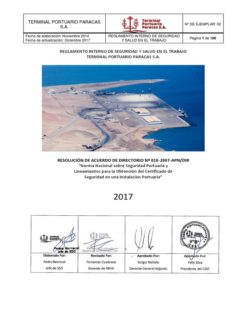 Reglamento SST Terminal Paracas | PDF | Seguridad y salud ocupacional | Auditoría