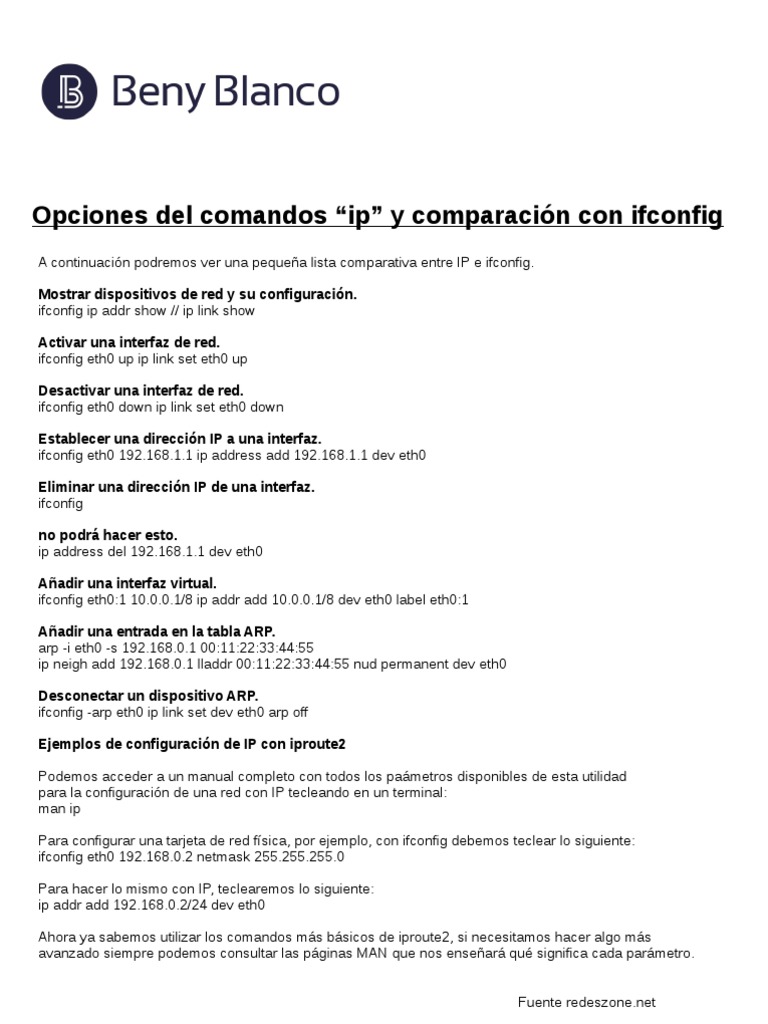 Comandos IP vs Ifconfig: Guía Básica | PDF