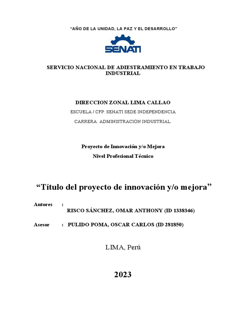 "Título Del Proyecto de Innovación Y/o Mejora: Servicio Nacional de ...
