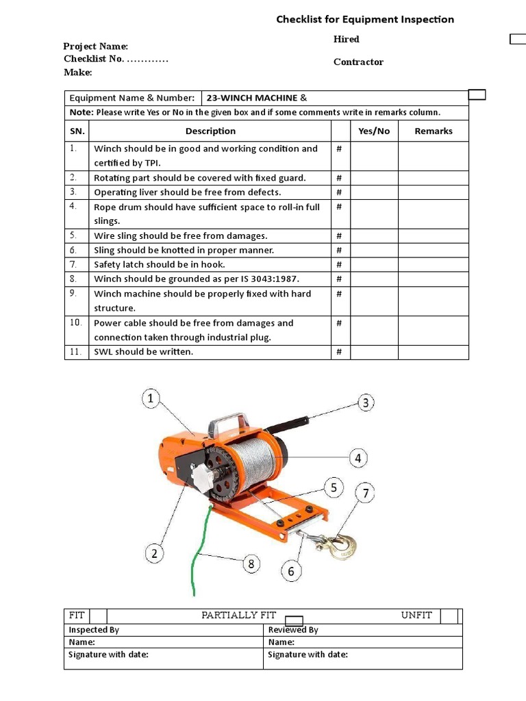 Checklist For Equipment Inspection Winch Machine .Docx - Documentos de ...