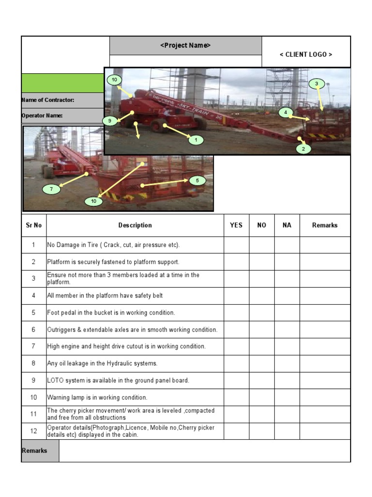 Daily Inspection Report for Cherry Picker/Boom Lift | PDF