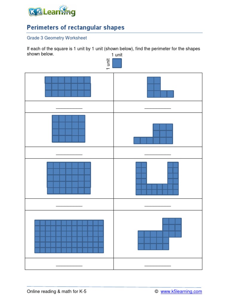 Grade 3 Geometry Perimeter Rectangular Shapes Grid | PDF