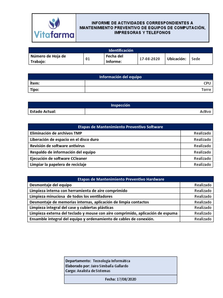 Informe de Mantenimiento TI | PDF | Hardware de la computadora ...