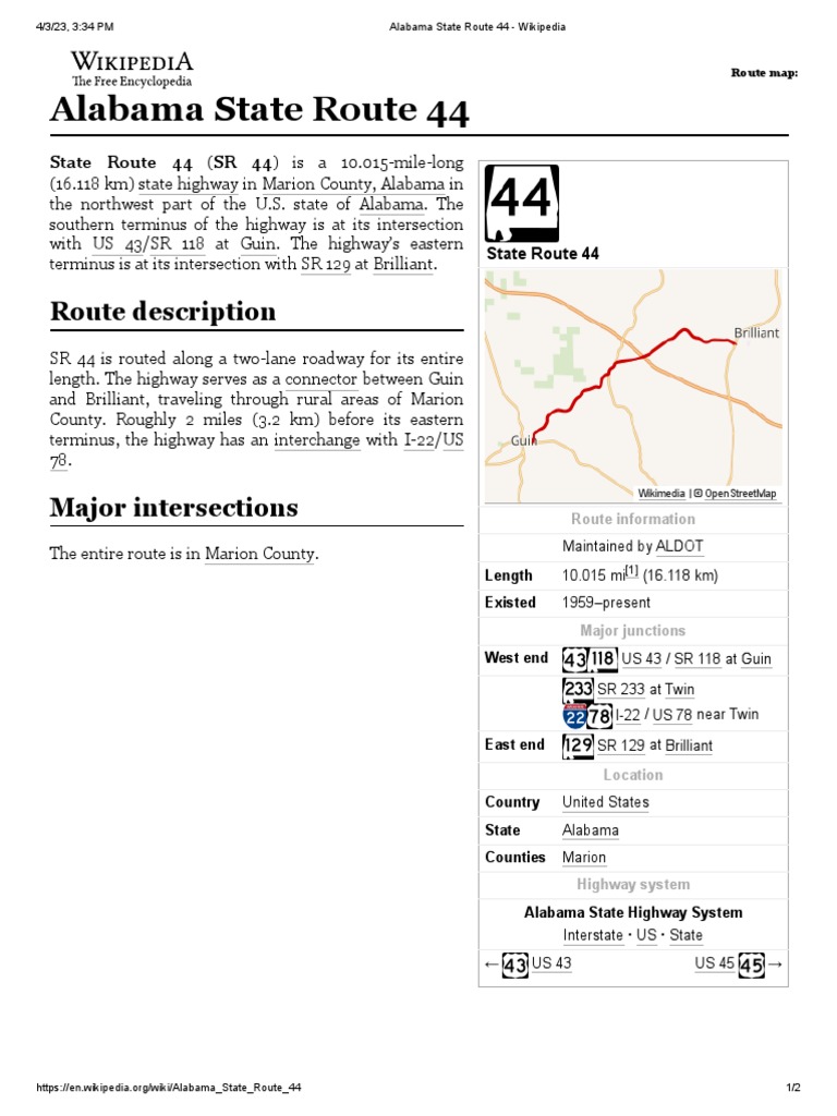 Alabama State Route 44 - Wikipedia | PDF | Road Infrastructure | Routes