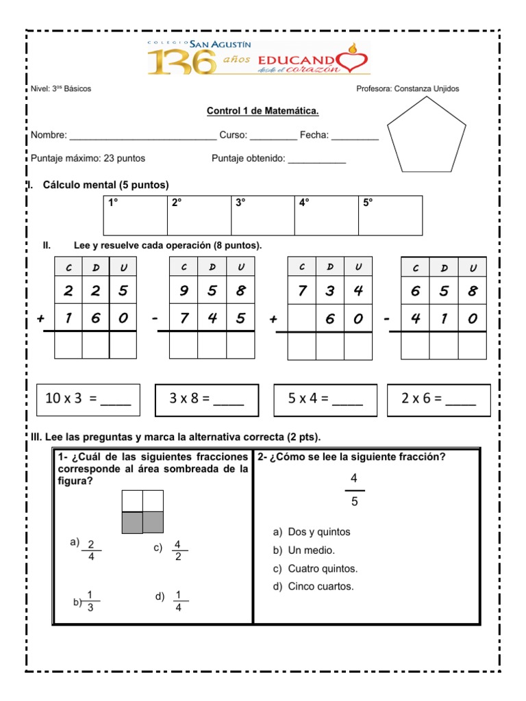 Control Matematica Sumas y Restas | PDF