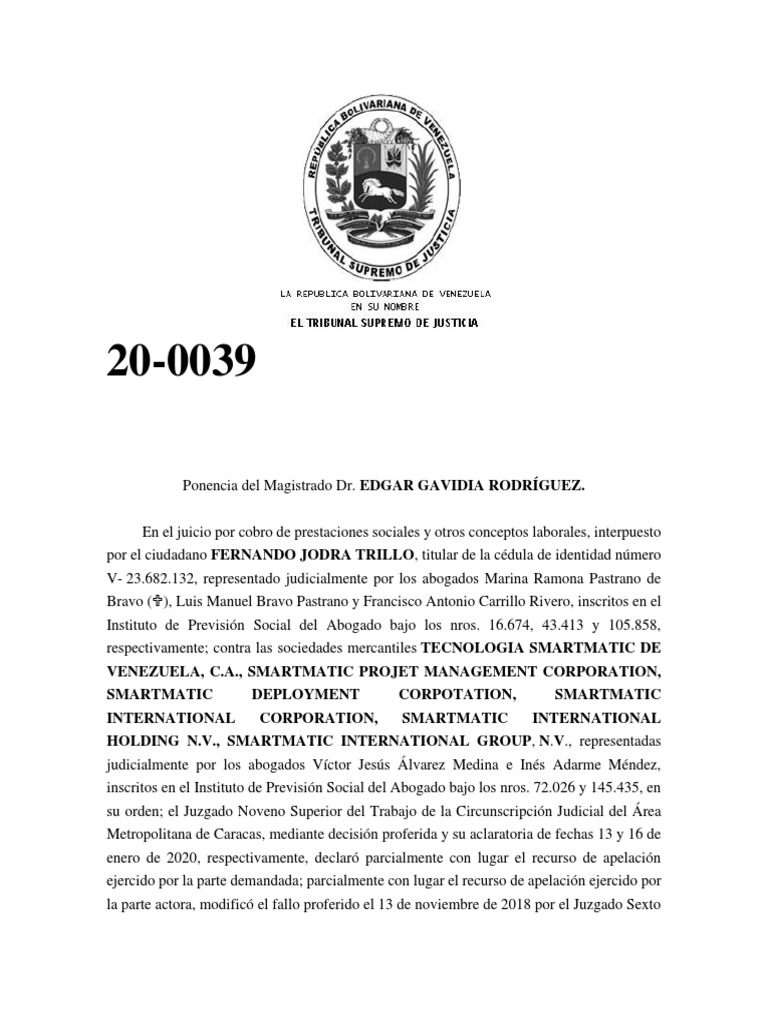Sentencia TSJ 310911-062-101220-2020-20-039 | PDF | Salario | Venezuela