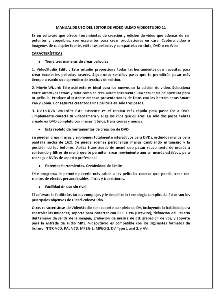 Manual de Uso Del Editor de Video Ulead Videostudio 11 | PDF | DVD | Vídeo