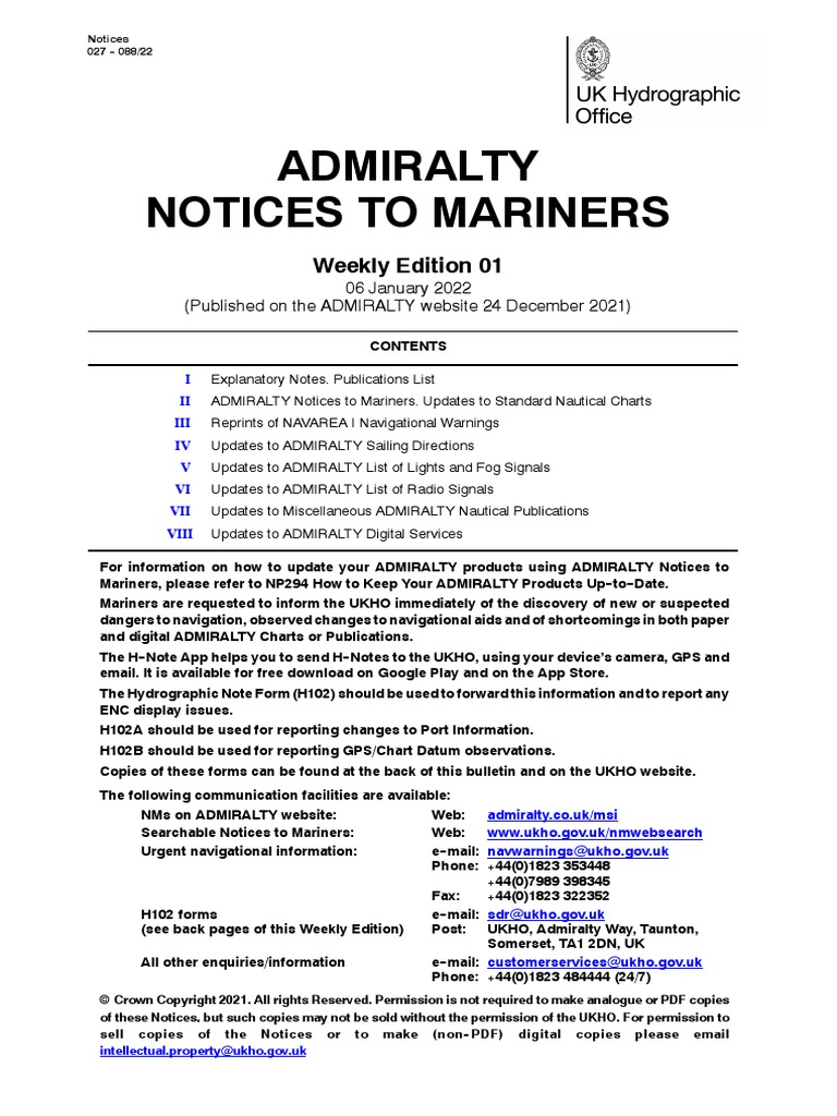 Admiralty Notices To Mariners: Weekly Edition 01 | PDF | Navigation ...