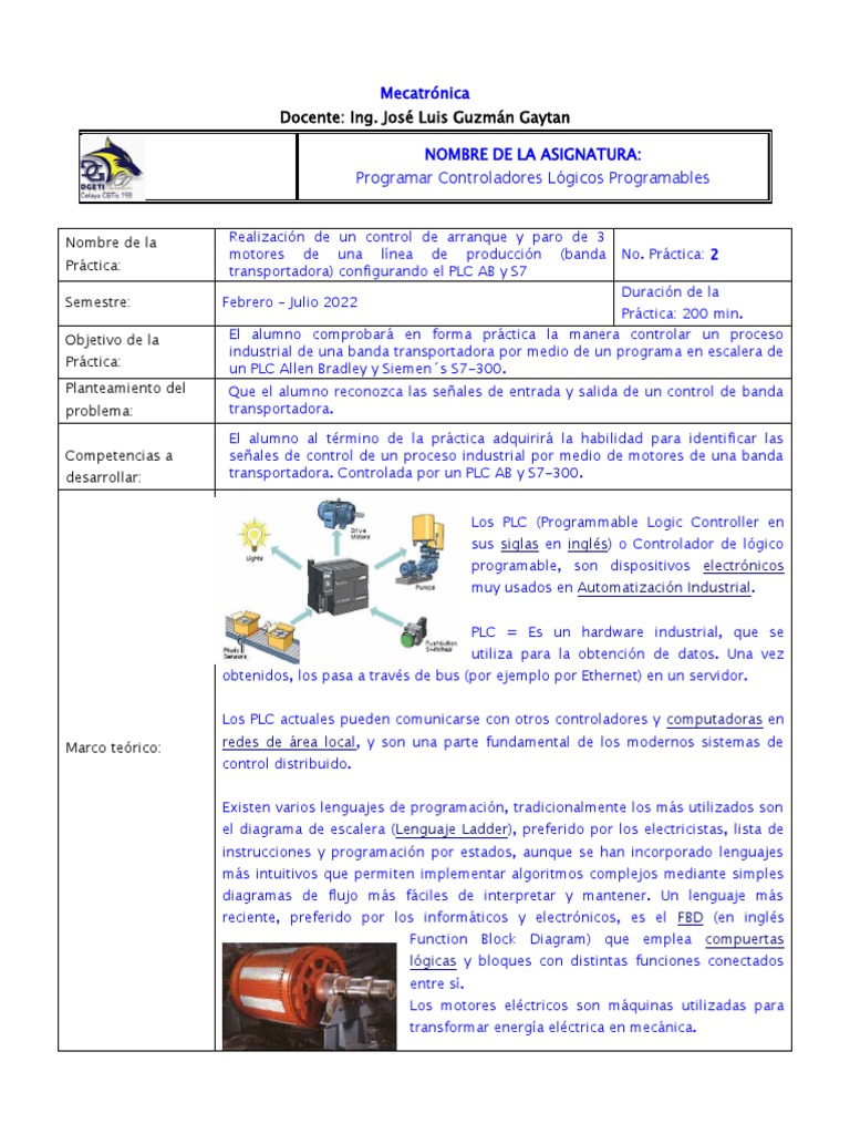 Practica 2 Control Motores Banda | PDF | Motor eléctrico | Controlador lógico programable