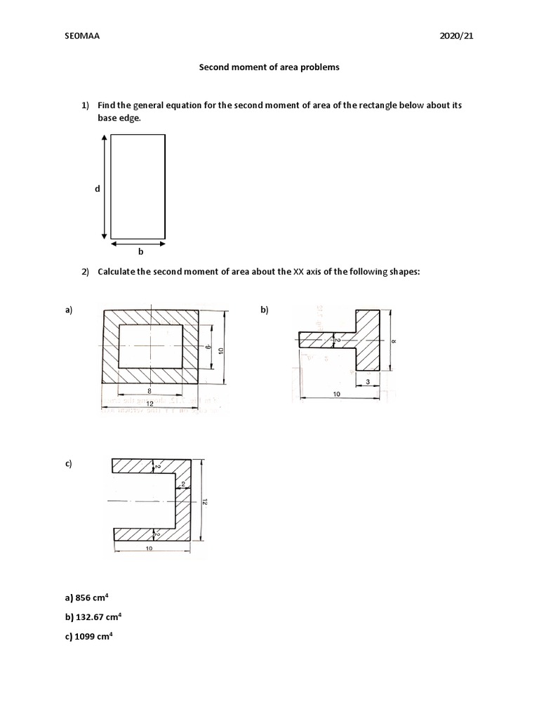 Second Moment of Area Problem Sheet | PDF | Science & Mathematics | Technology & Engineering