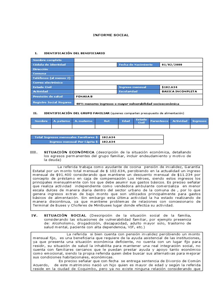Formato Informe Social para Beneficiario | PDF | Pensión