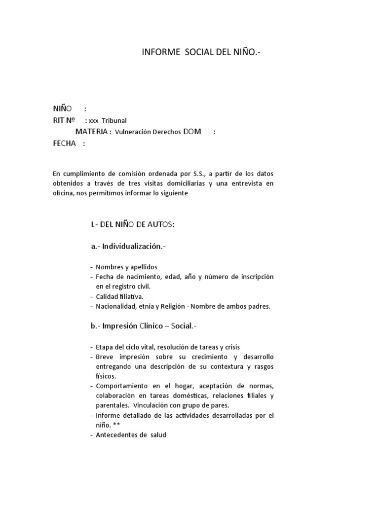 Informe Social Del Niño | PDF | Familia | Comportamiento