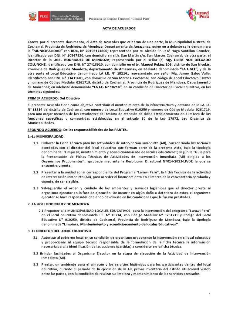 Acta de Acuerdos | PDF | Finanzas y dinero
