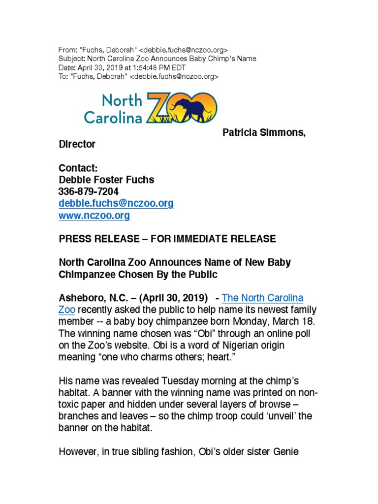 Patricia Simmons, Director Contact: Debbie Foster Fuchs 336-879-7204 ...