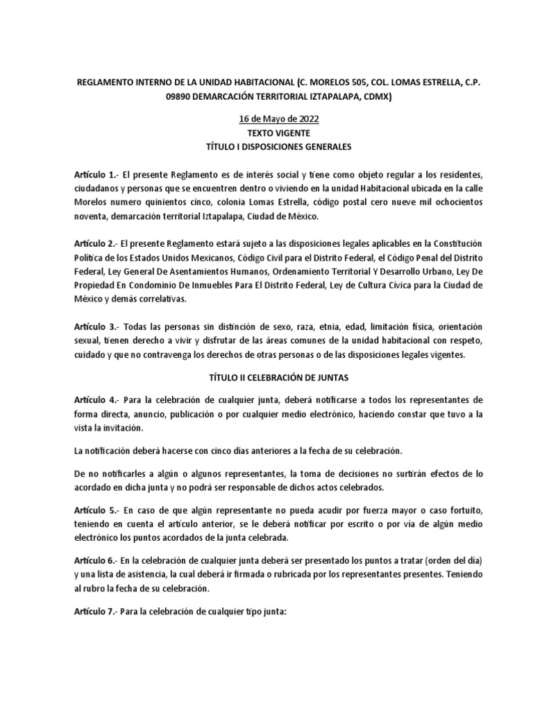 Reglamento Interno de La Unidad Habitacional | PDF | Ciudad de México | México