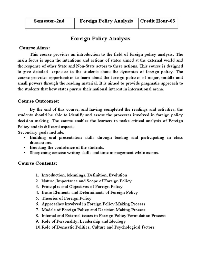 Foreign Policy Analysis | Download Free PDF | Policy | Policy Analysis