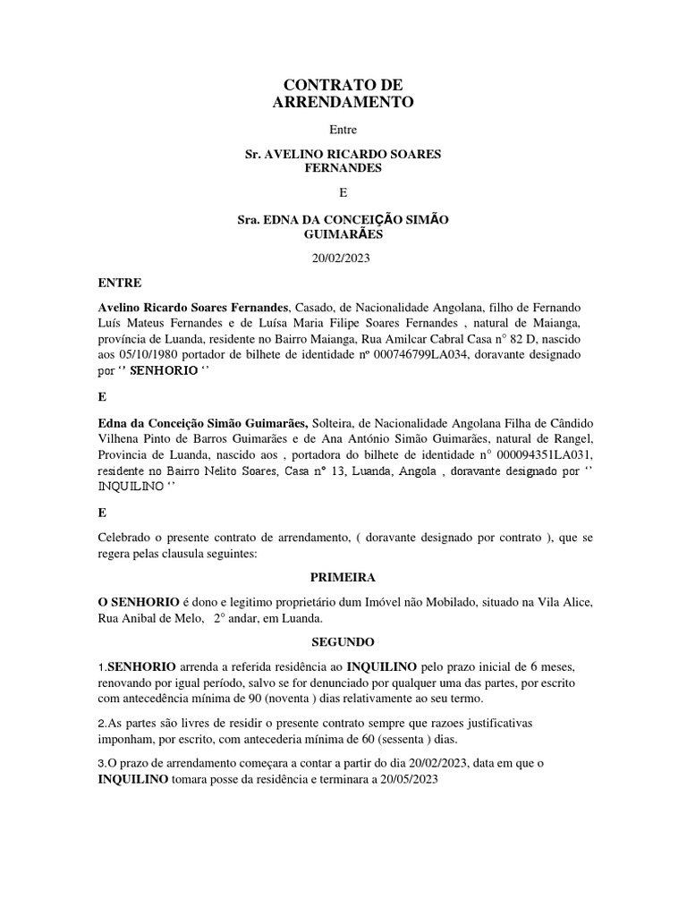 Contrato de arrendamento residencial de 6 meses | PDF | Proprietário ...