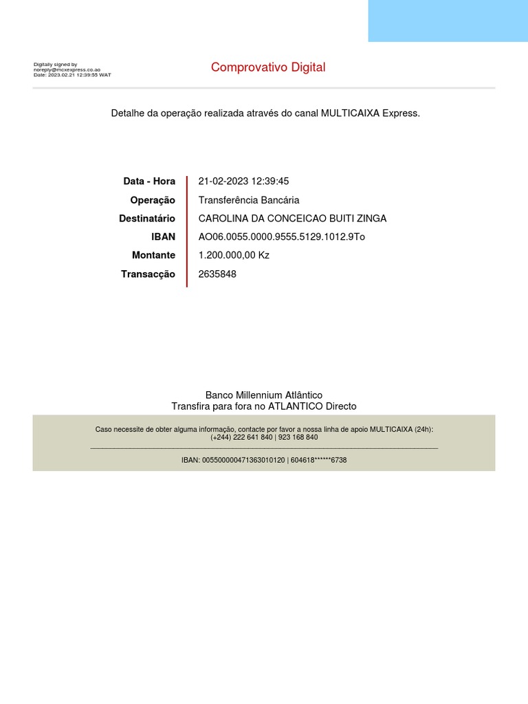 Comprovativo de Transferência Bancária | PDF