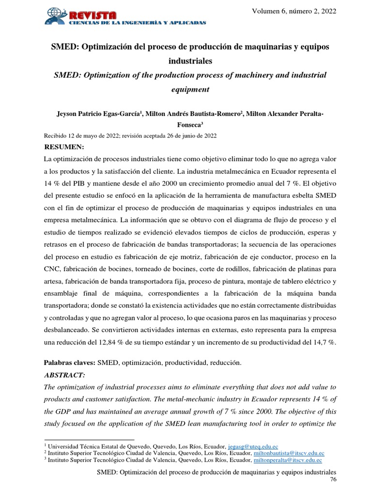 SMED: Optimization of The Production Process of Machinery and ...