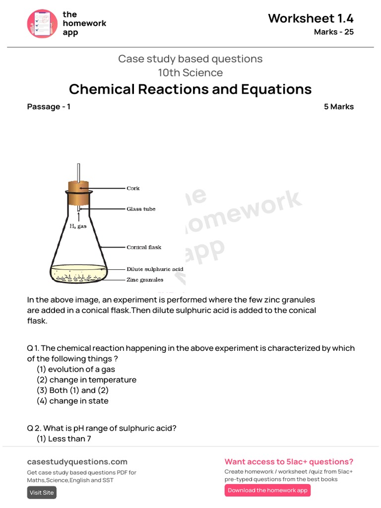 Chemical Reactions and Equations: Case Study Based Questions 10th ...