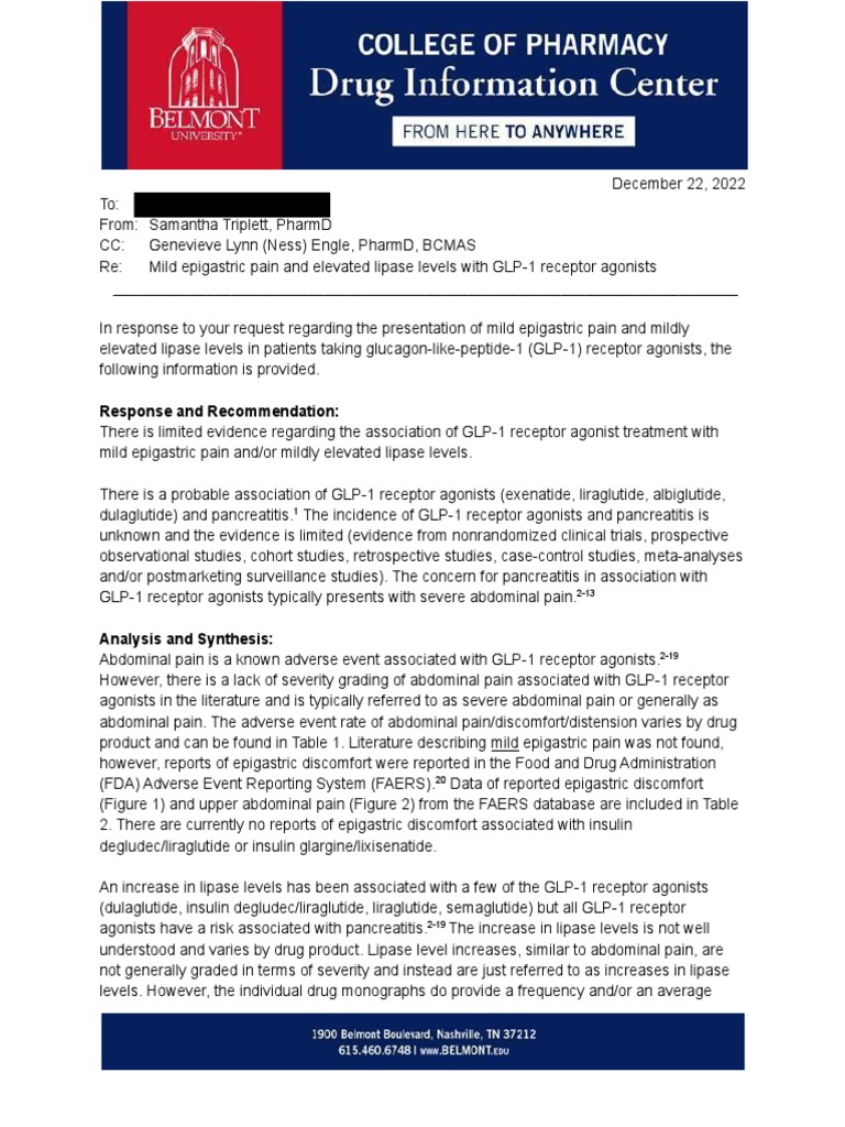 glp-1 Ras Epigastric Pain and Elevated Lipase Levels | PDF | Health ...
