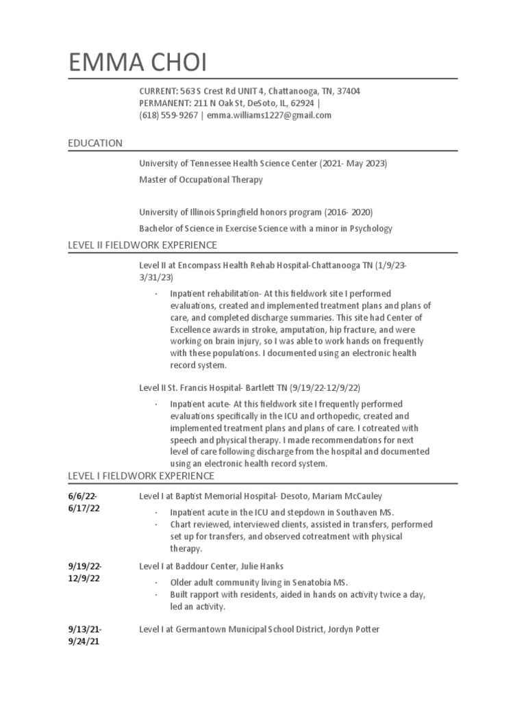 Final Draft Resume | PDF | Physical Therapy | Occupational Therapy