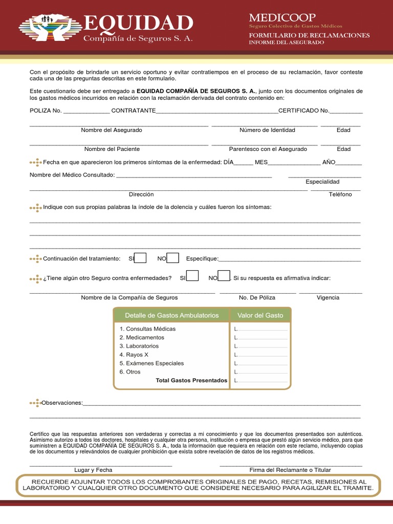 Formulario Gastos Medicos Pdf Cirugía Diagnostico Medico