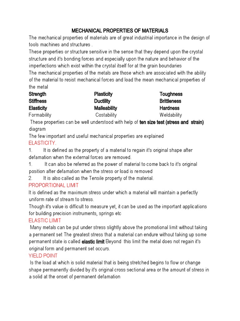 Mechanical Properties of Materials | PDF | Ductility | Strength Of ...