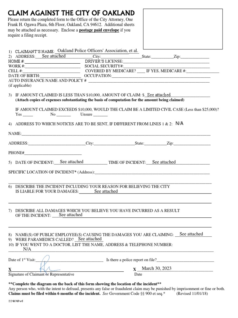 City of Oakland Claim Form | PDF | Information Sensitivity ...