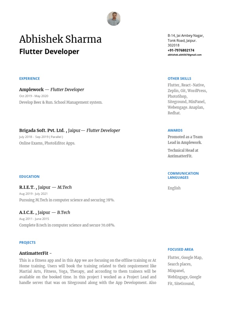 Abhishek Sharma: Flutter Developer | PDF