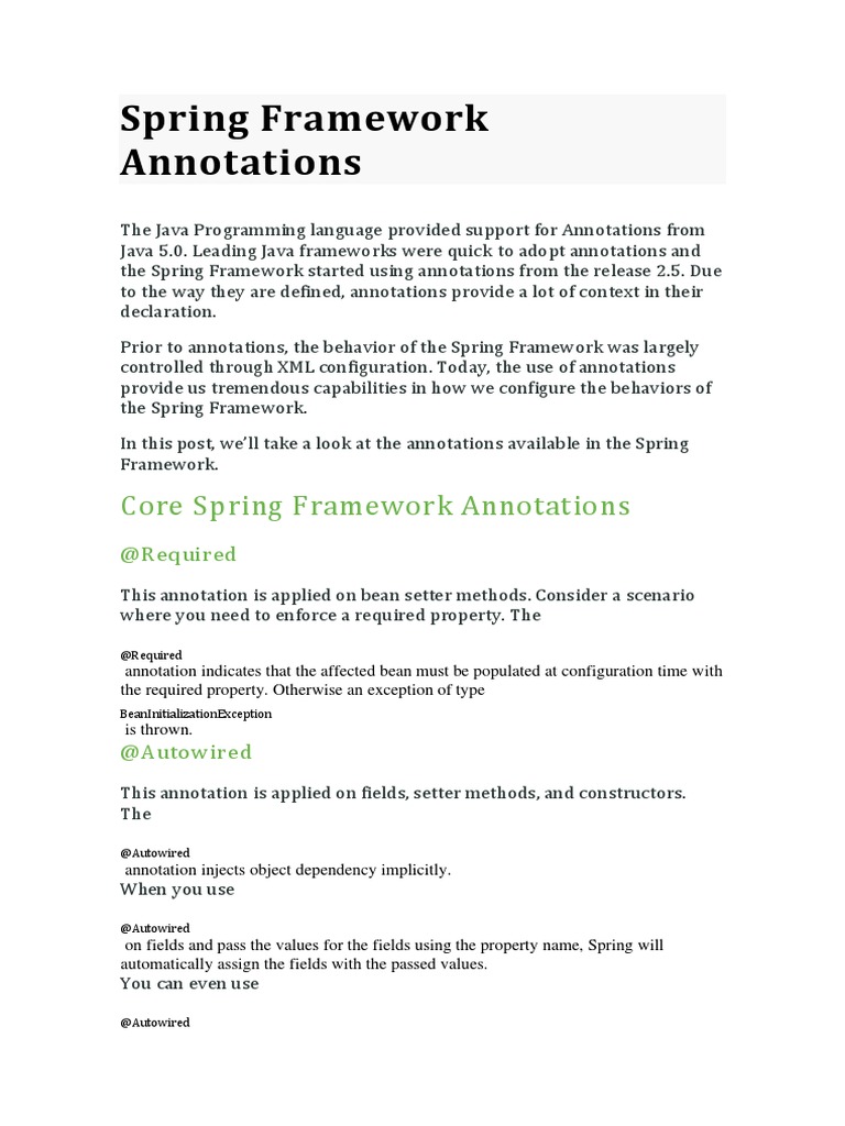 Core Spring Framework Annotations | PDF | Class (Computer Programming) | Spring Framework