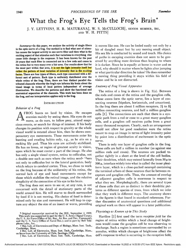 Frog Optic Nerve Fiber Activity Analysis | PDF | Axon | Retina