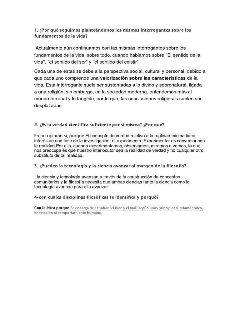 Interrogantes sobre vida y filosofía | PDF