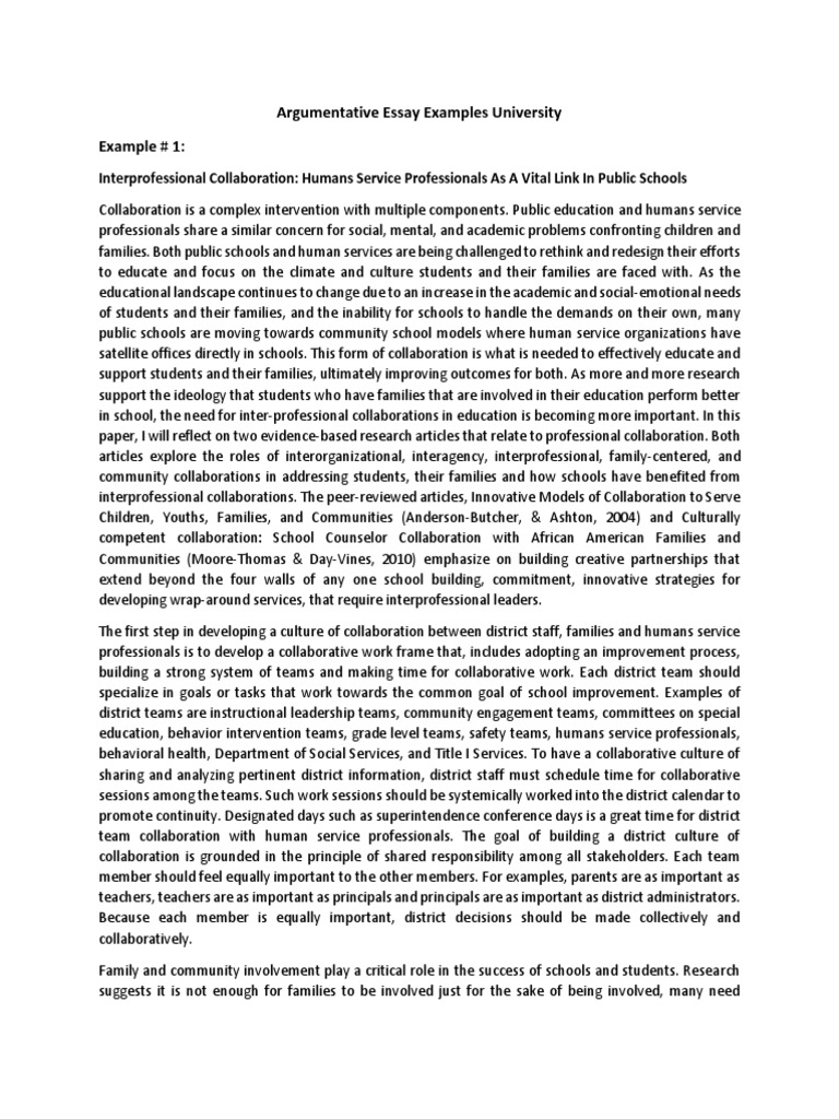 Argumentative Essay Examples University | PDF | Collaboration | Leadership