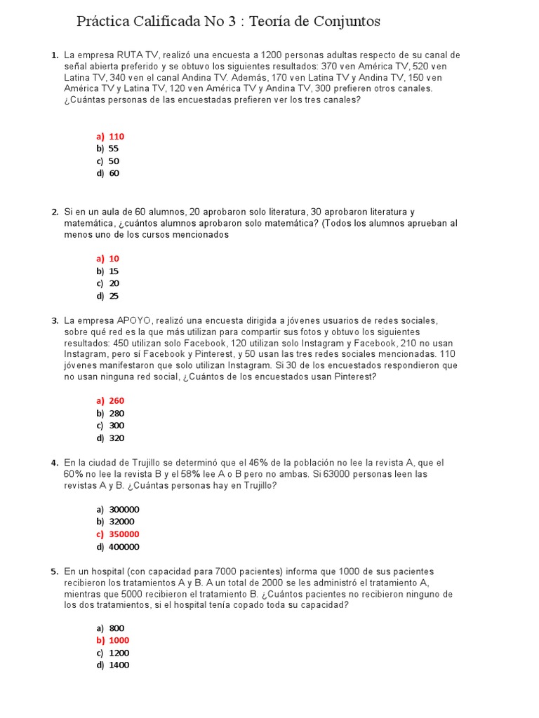 Práctica Calificada 3 Teoría de Conjuntos | PDF