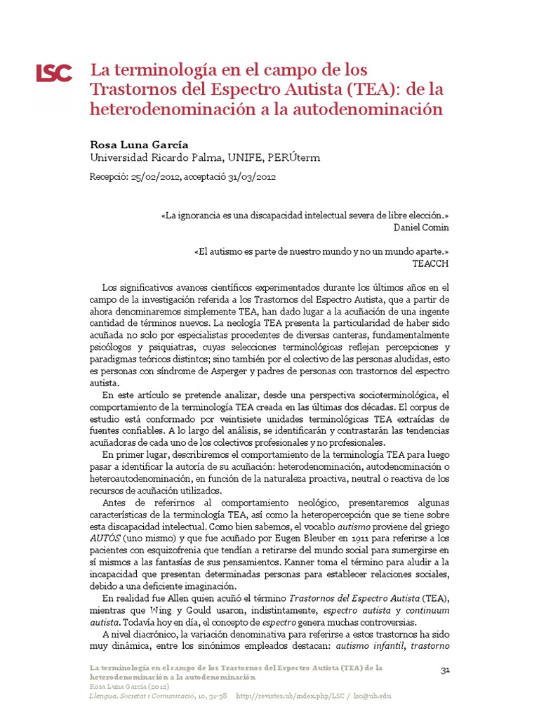 La Terminologia en El Campo de Los TEA | PDF | Espectro autista ...