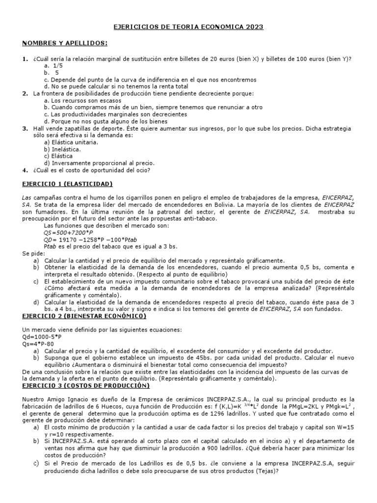 Examen de Mesa Teoria Economica 2022 | Descargar gratis PDF | Elasticidad (economía) | Excedente ...