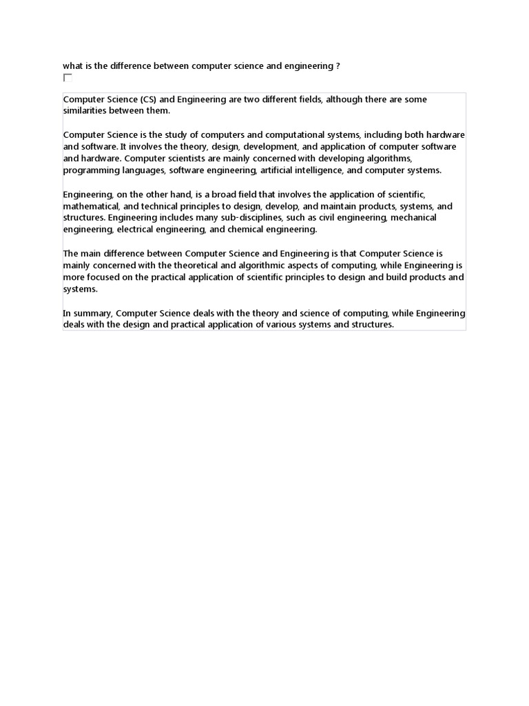What Is The Difference Between Computer Science and Engineering | PDF